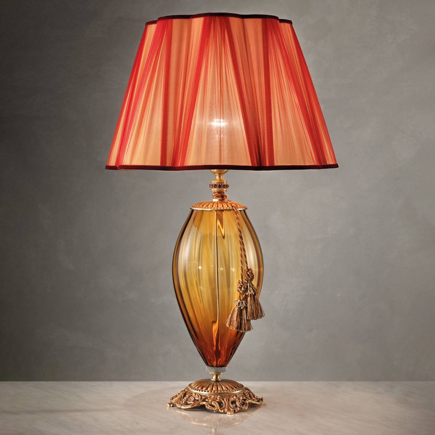 Large Amber Blown Glass Table Lamp - Juliettes Interiors