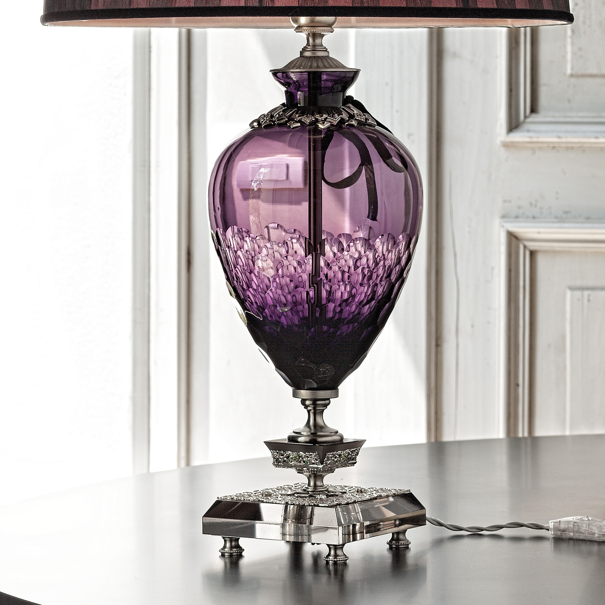 Large Amethyst Cut Glass Table Lamp - Juliettes Interiors