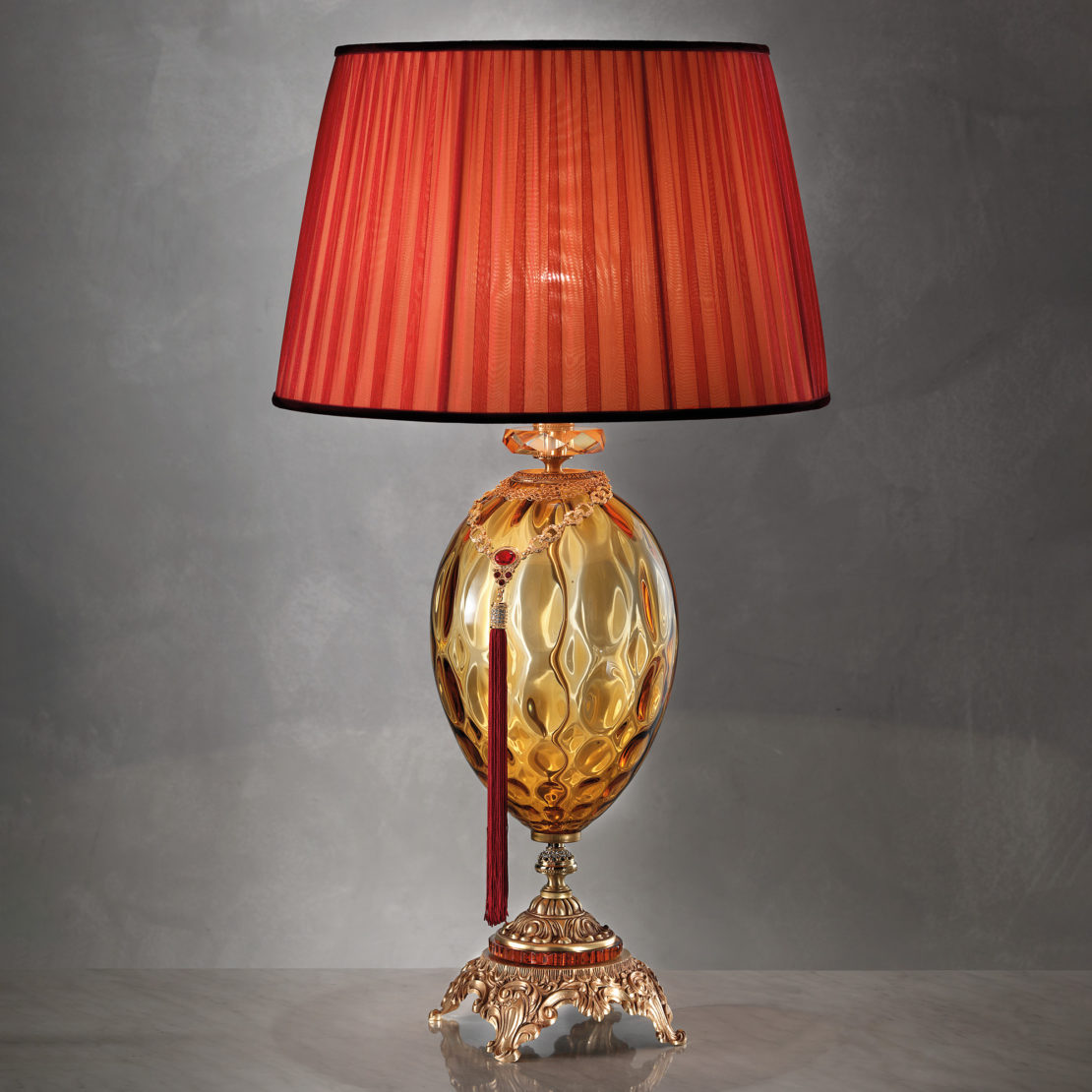 Classic Amber Dimpled Glass Table Lamp - Juliettes Interiors