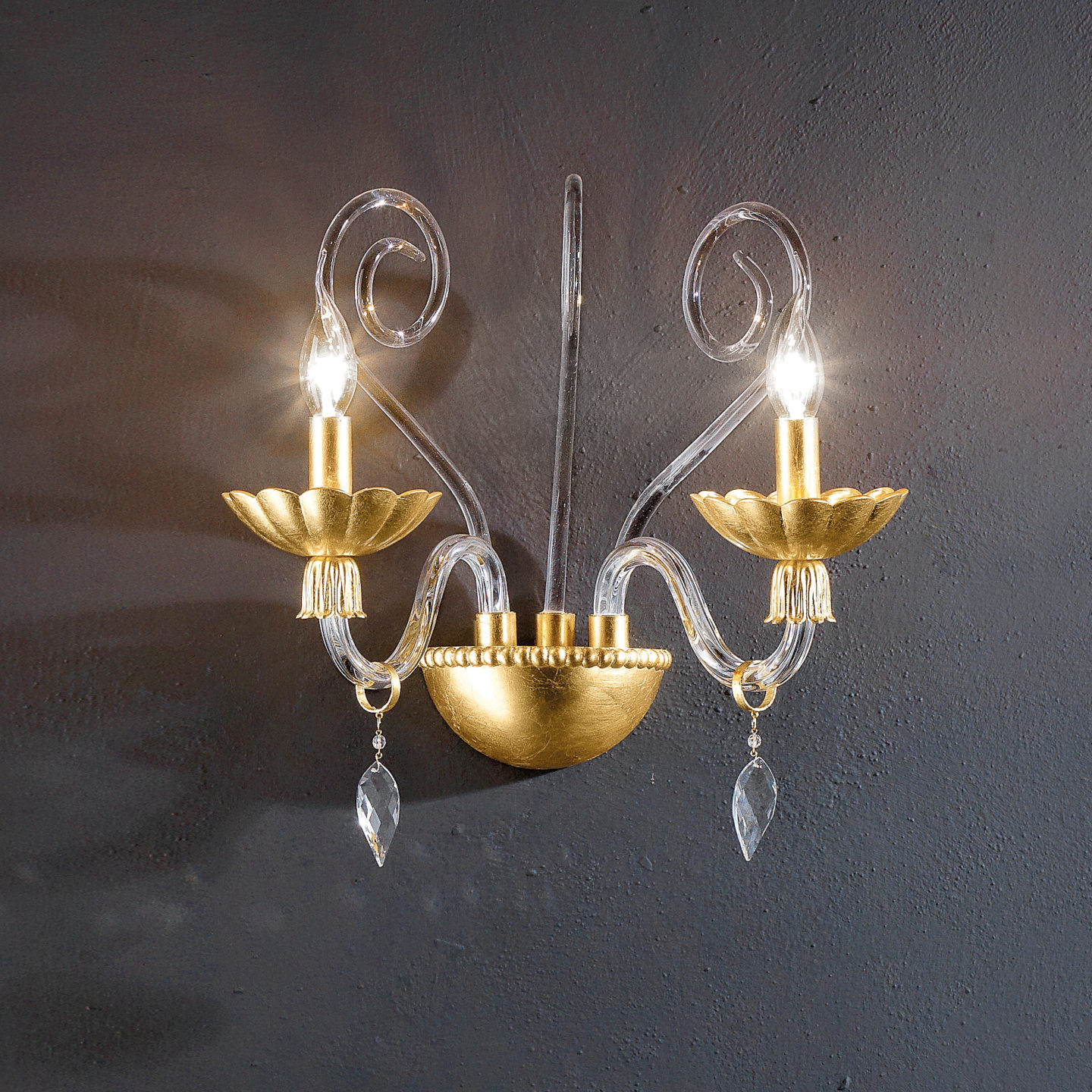 Modern Double Wall Light With Crystal Drops - Juliettes Interiors