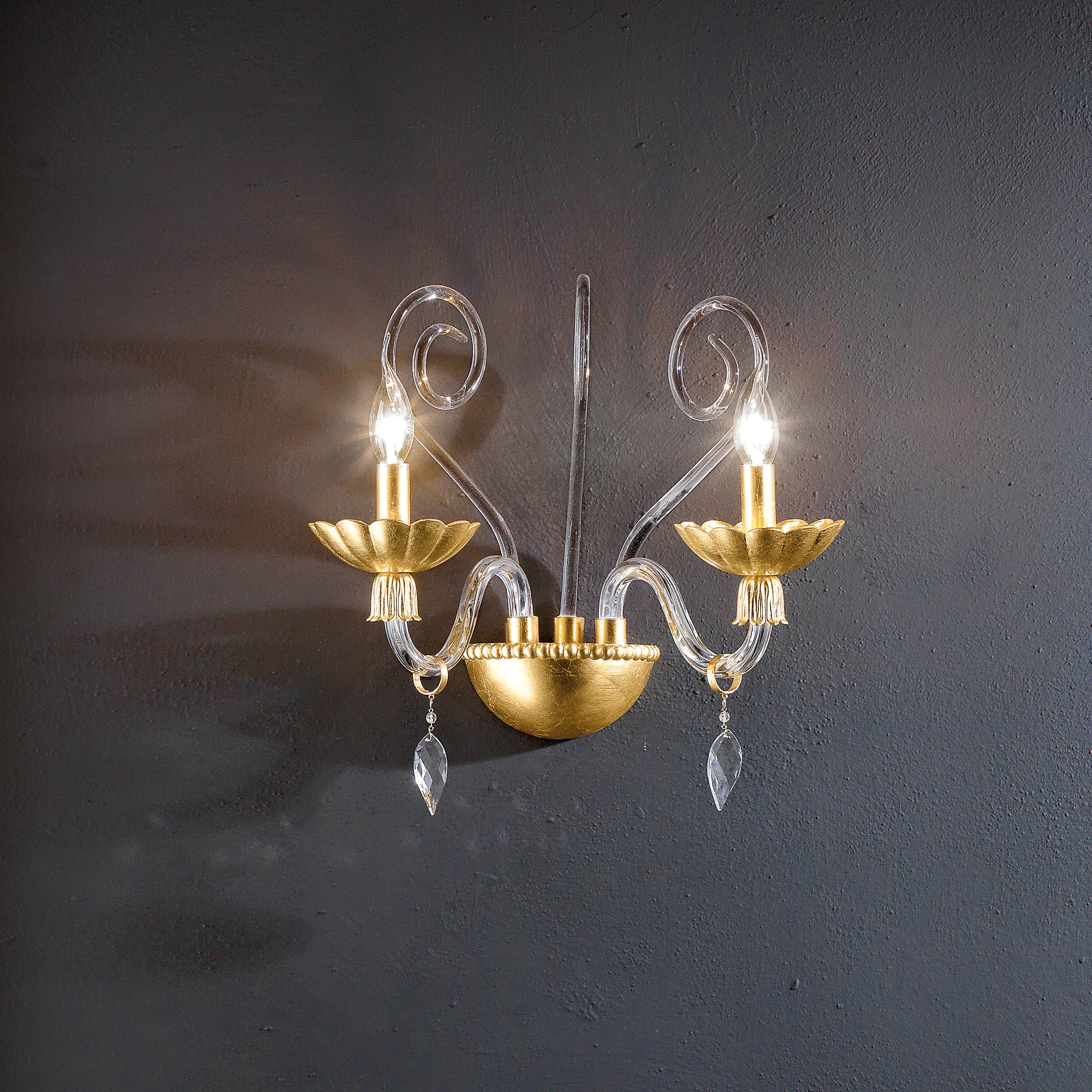 Modern Double Wall Light With Crystal Drops - Juliettes Interiors