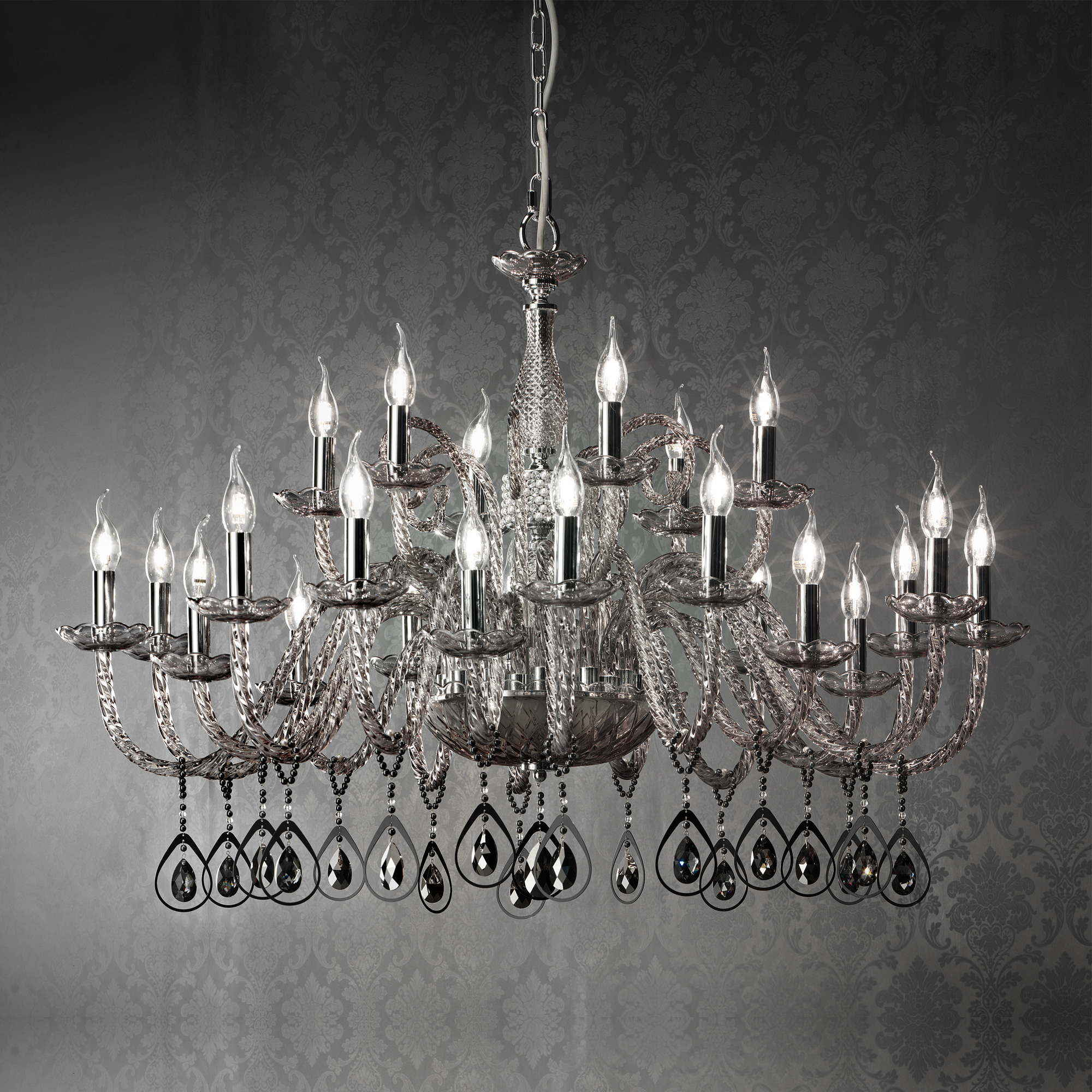 Large Smoked Glass Chandelier With Pendant Drops - Juliettes Interiors