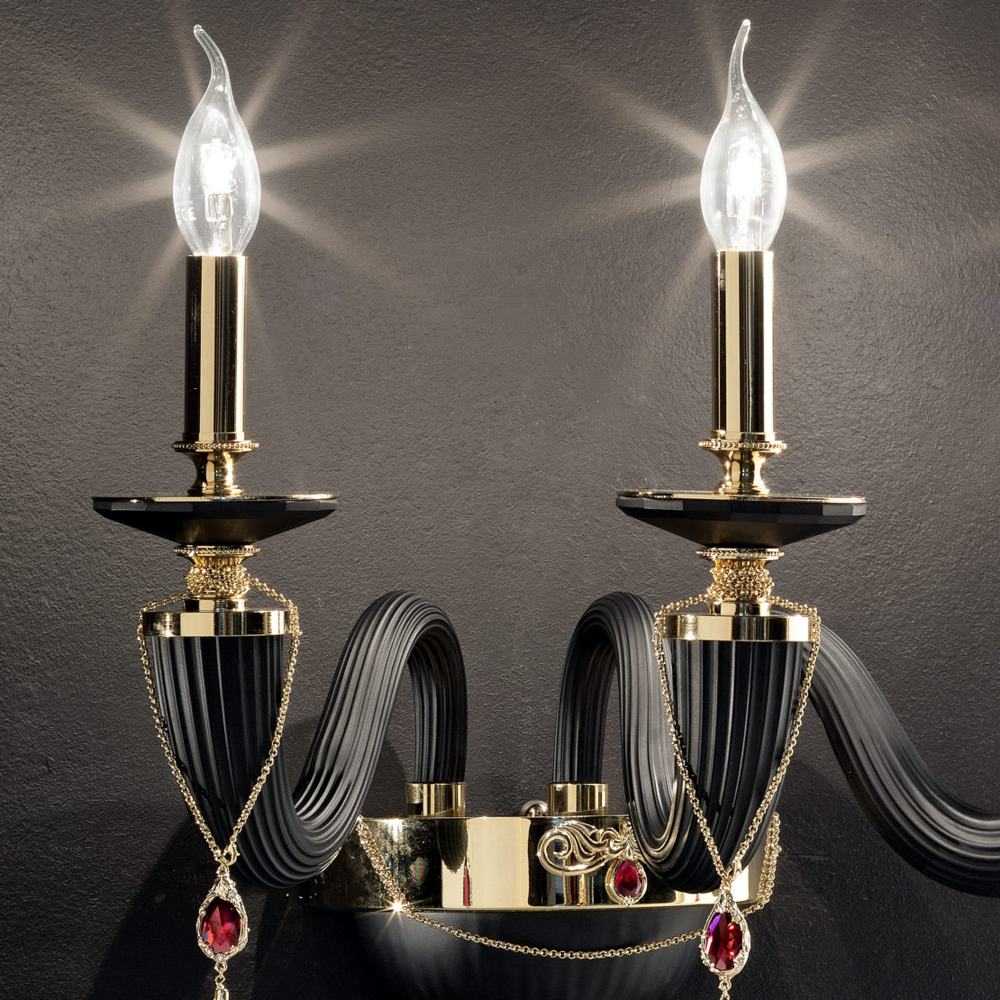Classic Black Triple Wall Light With Swarovski® Crystals