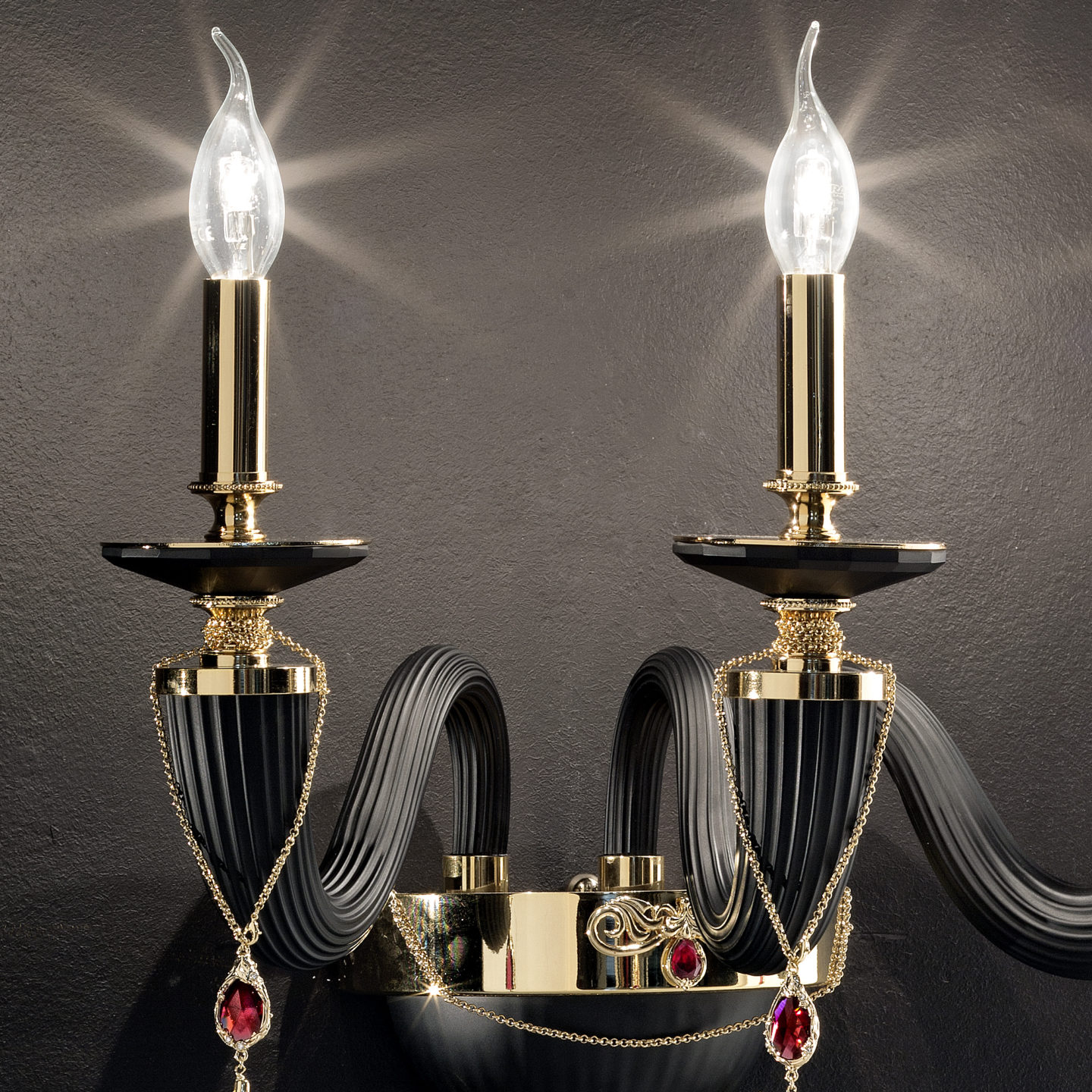Classic Black Triple Wall Light With Swarovski® Crystals