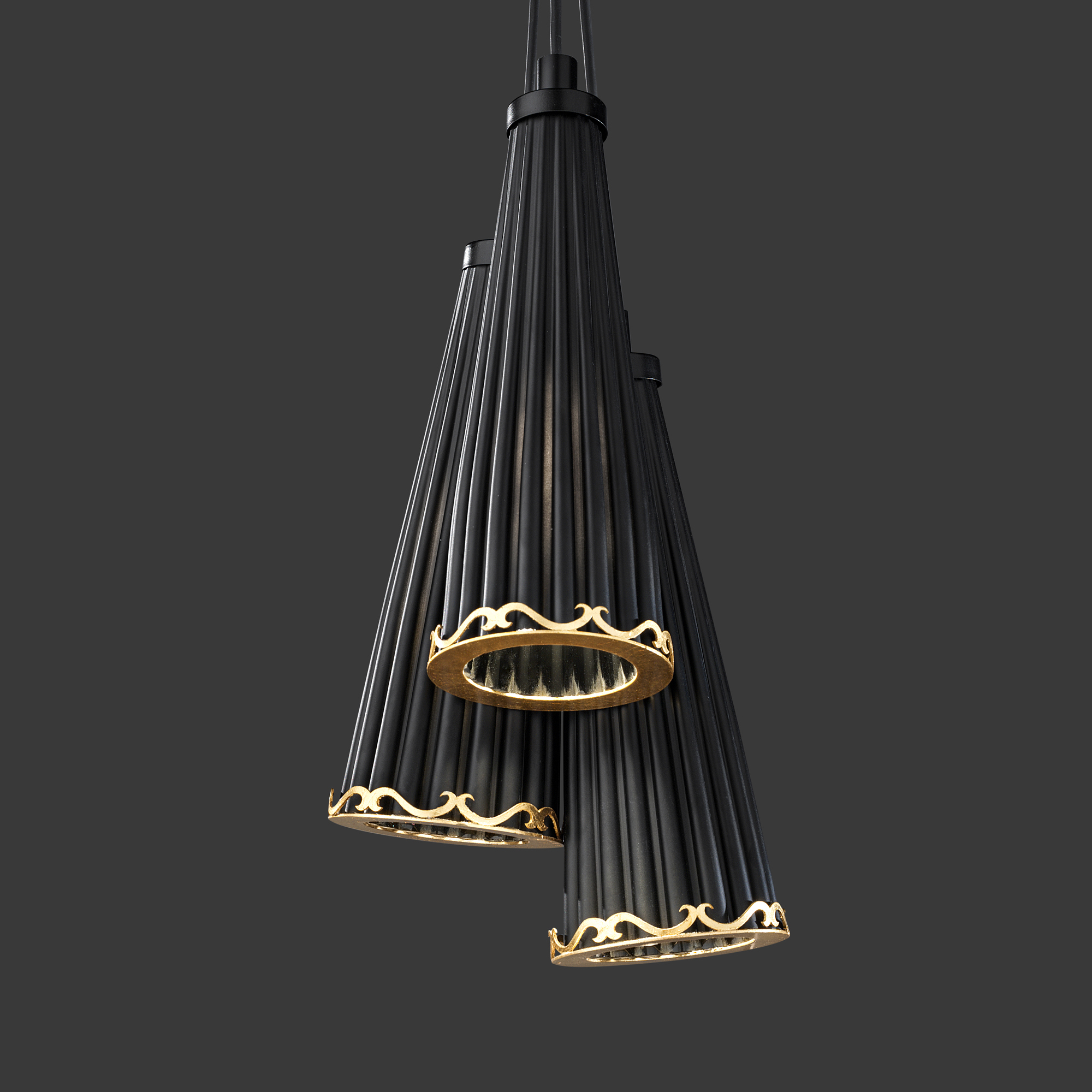 Matt Black Glass And Gold Pendant Light Cluster - Juliettes Interiors