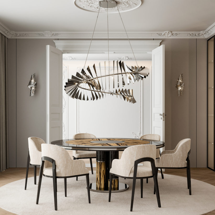 Luxury Round Ebony Veneer Dining Table Set - Juliettes Interiors