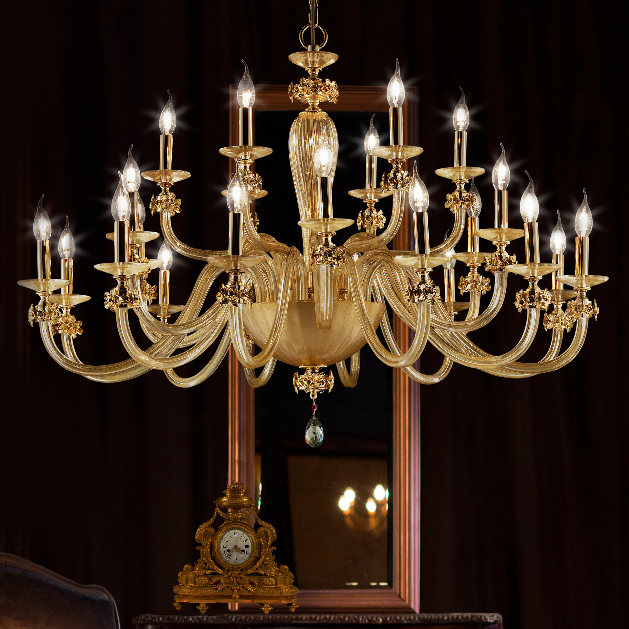 Hand Blown Glass Chandelier With Flowers - Juliettes Interiors