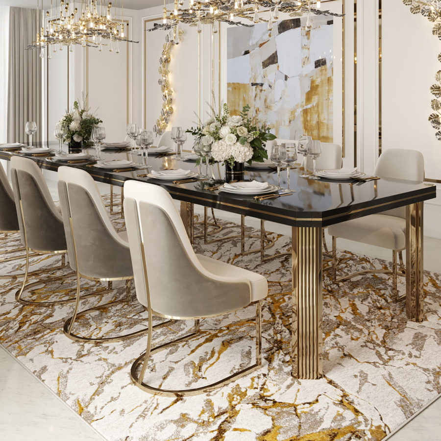 Large Contemporary Rectangular Dining Table Set - Juliettes Interiors
