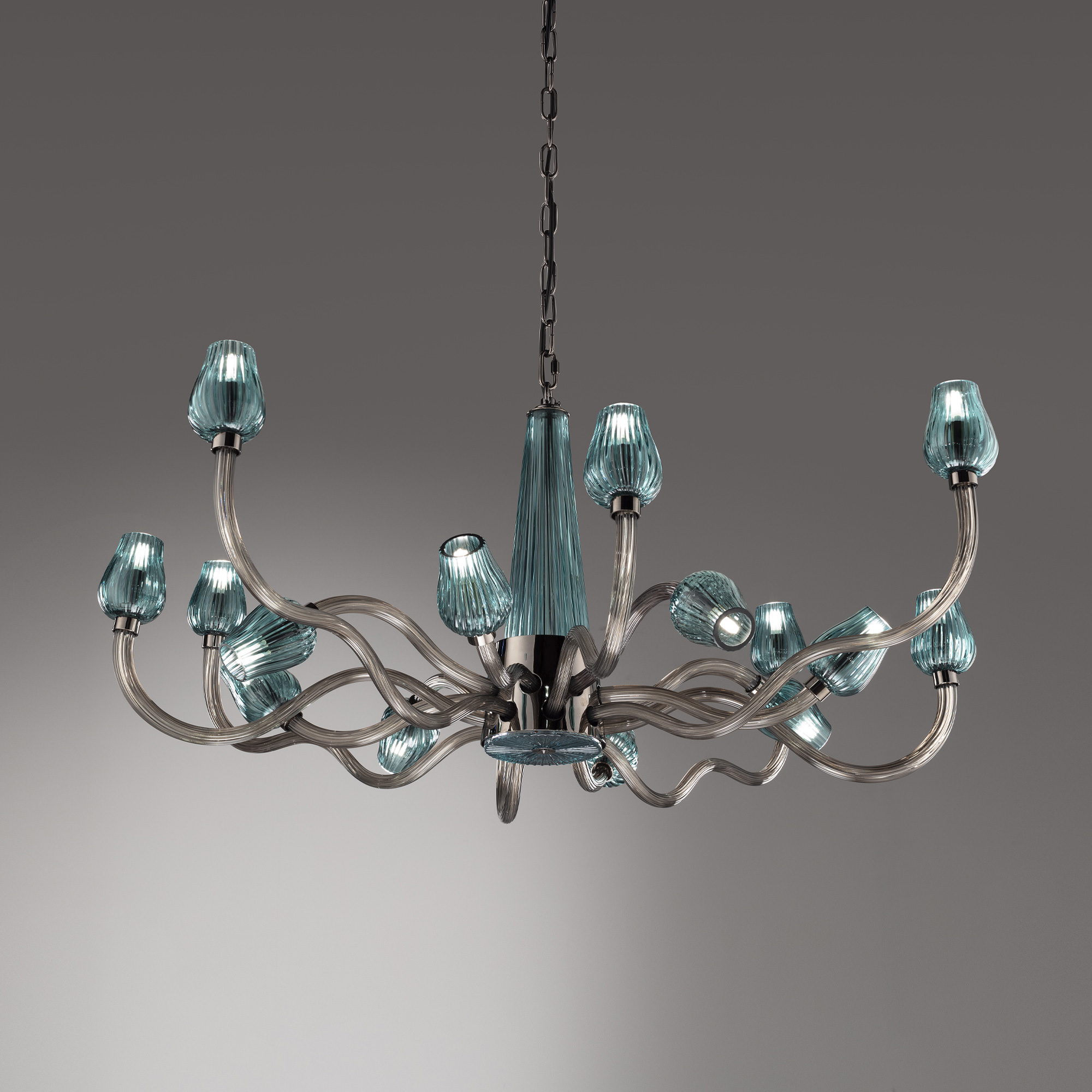 Large Contemporary Teal Glass Chandelier - Juliettes Interiors