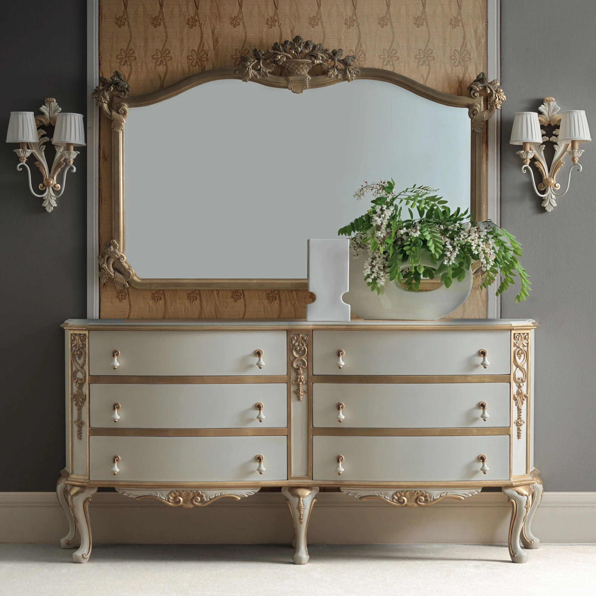Large Rococo Style Overmantle Mirror - Juliettes Interiors