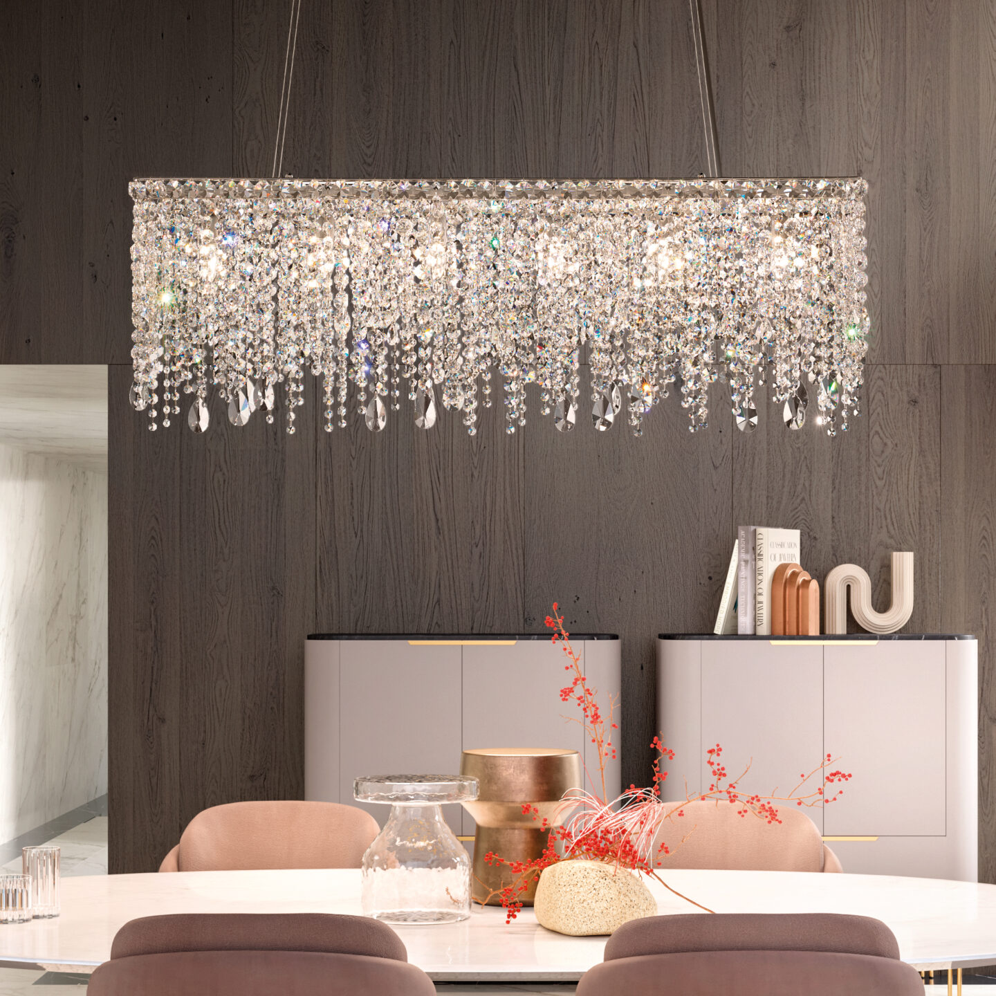 Contemporary Rectangular Cut Crystal Chandelier - Juliettes Interiors