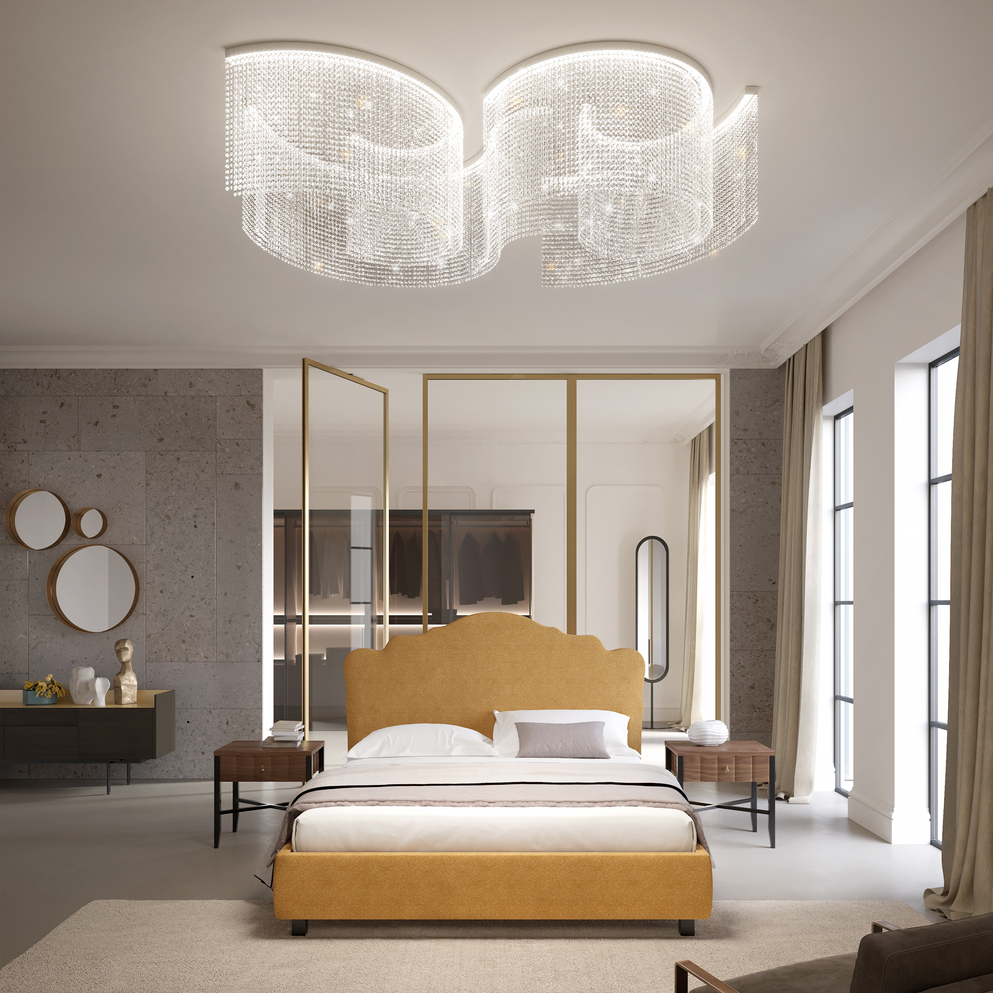 Curved Cut Crystal Ceiling Light - Juliettes Interiors
