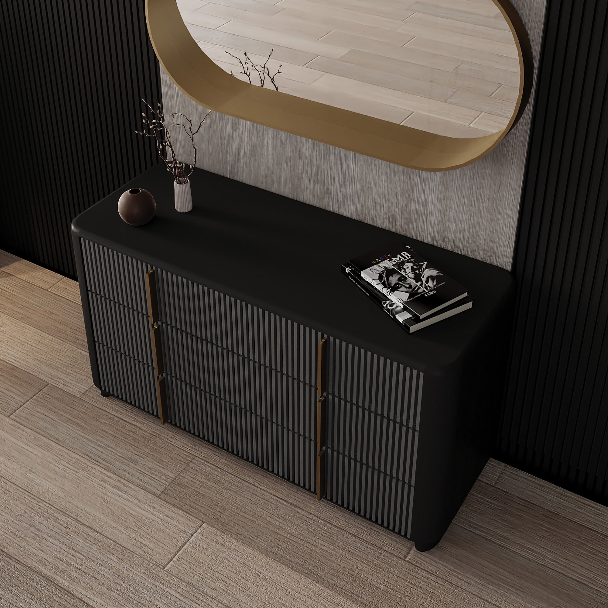 Contemporary Ribbed Lacquered Chest of Drawers - Juliettes Interiors