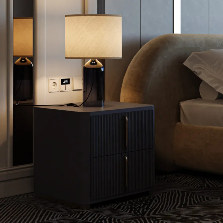 Modern Ribbed Lacquered Bedside Drawers - Juliettes Interiors